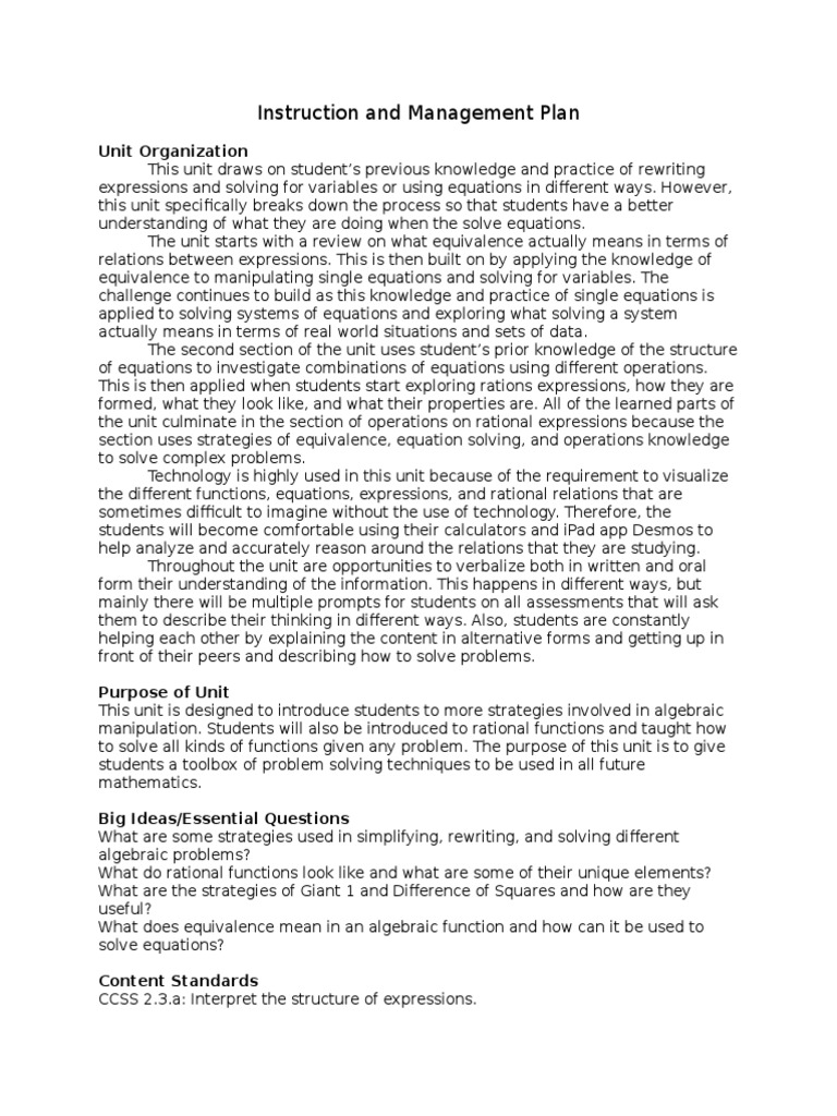 Algebraic Manipulation and Functions Unit | PDF | Equations | Teaching ...