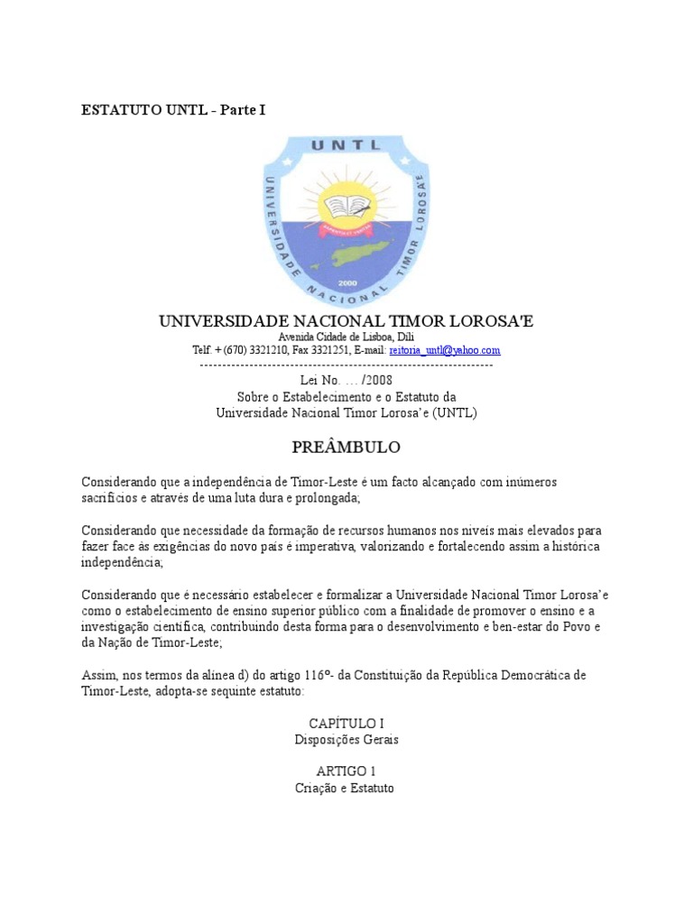 Estatuto da Universidade Nacional Timor Lorosa'e | PDF | Timor Leste ...
