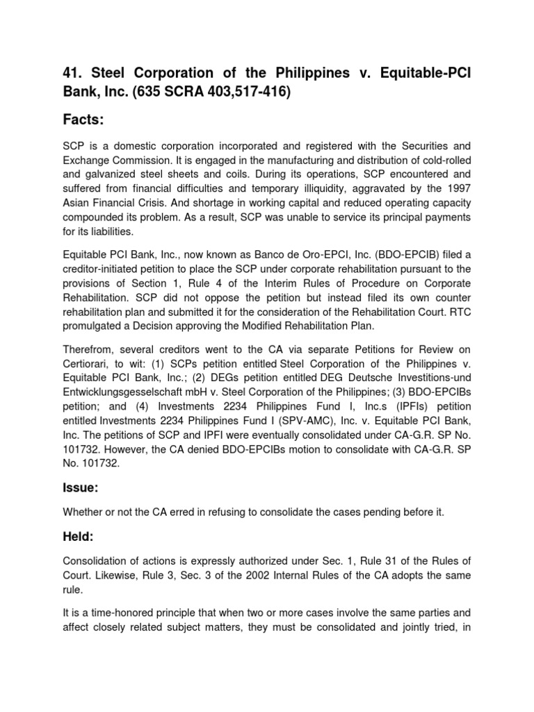 Steel Corporation of The Phil. v. Equitable-PCI Bang, Inc | PDF ...
