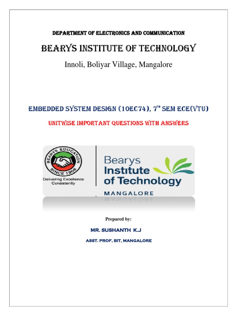 VTU ECE 7th Sem Embedded System Design Assignment Questions & Answers ...