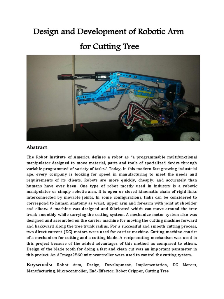 Robotic Arm Design for Tree Cutting | PDF | Machines | Microcontroller