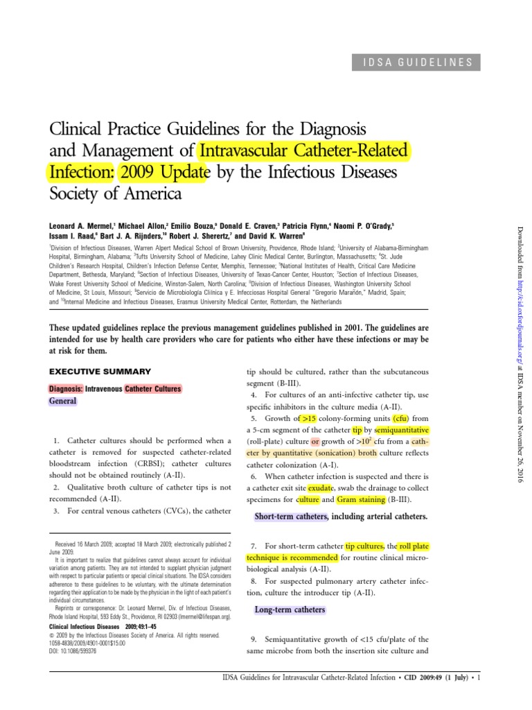 IDSA 2009 Guidelines for CRBSI Management | PDF | Clinical Pathology ...
