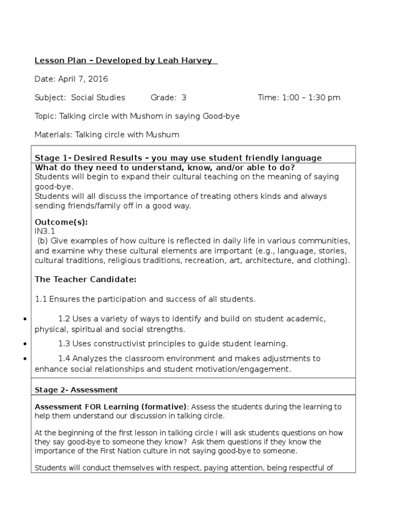 Lesson Plan - GR 3 Social Studies | PDF | Lesson Plan | Educational ...