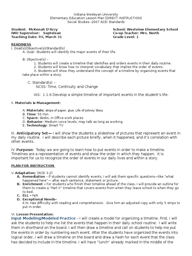 Lesson Plan Ss Timeline | PDF | Lesson Plan | Educational Assessment