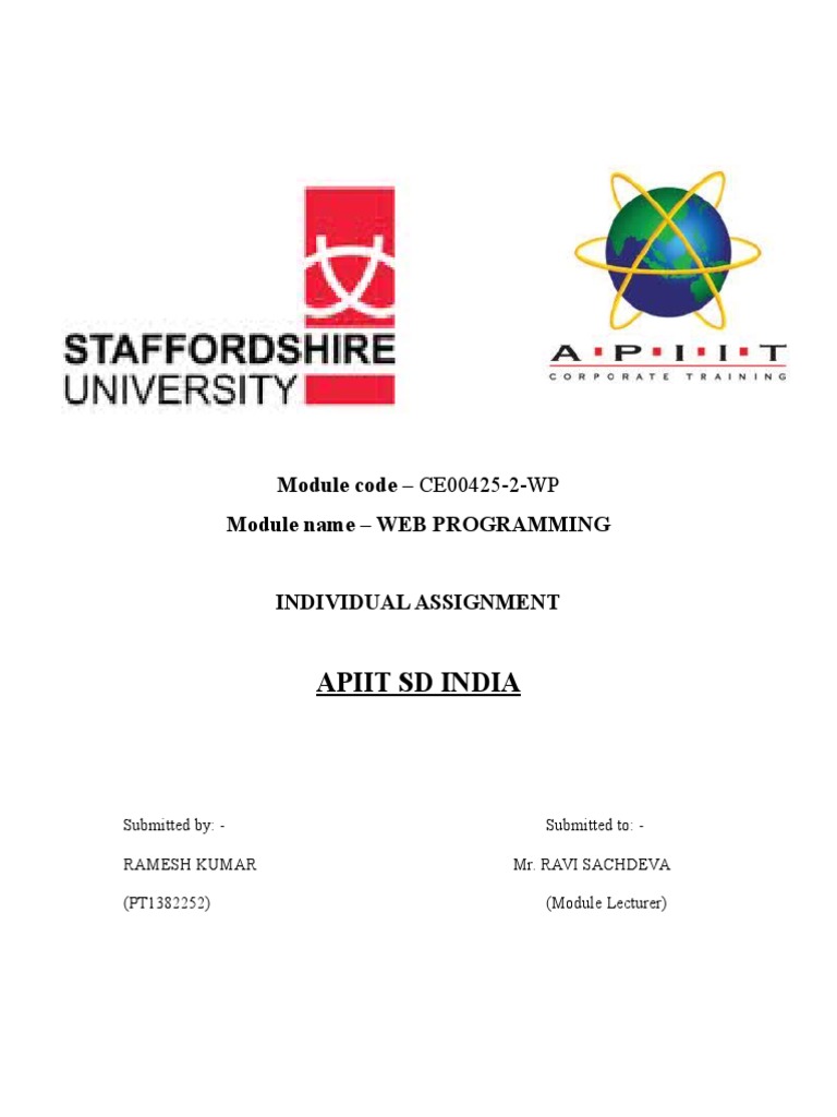 Apiit SD India: Module Code - CE00425-2-WP Module Name - WEB PROGRAMMING | PDF