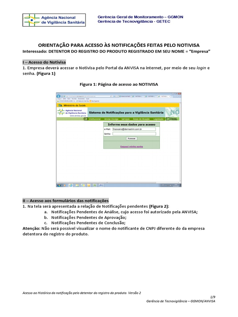 Guia de Acesso ao Notivisa para Empresas | PDF | Causalidade ...