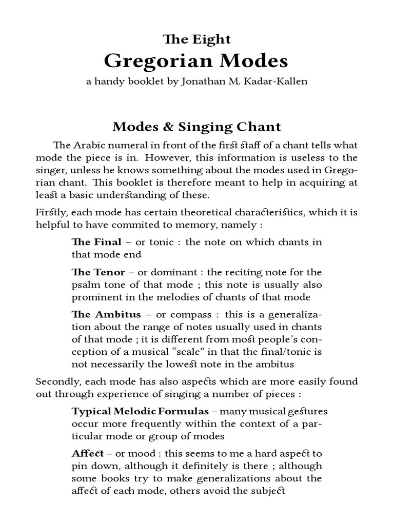 The Eight Gregorian Modes - A H - Kadar-Kallen, Jonathan M. - 5974 PDF | PDF | Mode (Music ...