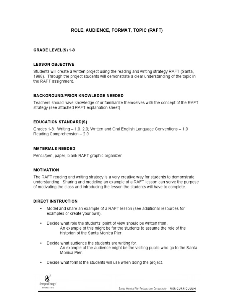 Raft | PDF | Rubric (Academic) | Reading Comprehension