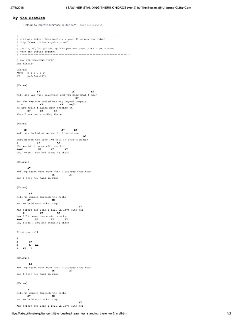 I Saw Her Standing There Chords (Ver 2) by The Beatles at Ultimate ...