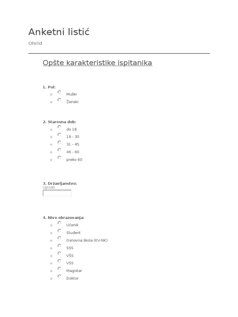 Anketni Listić | PDF