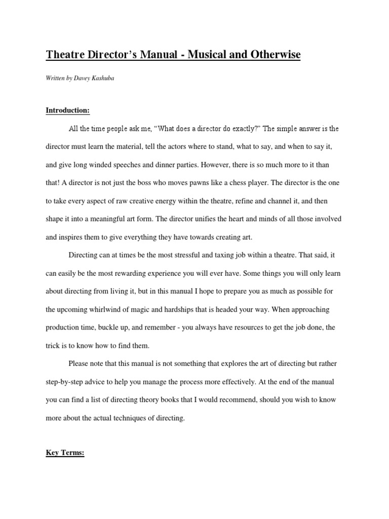 Theatre Director's Manual | PDF | Audition | Theatre