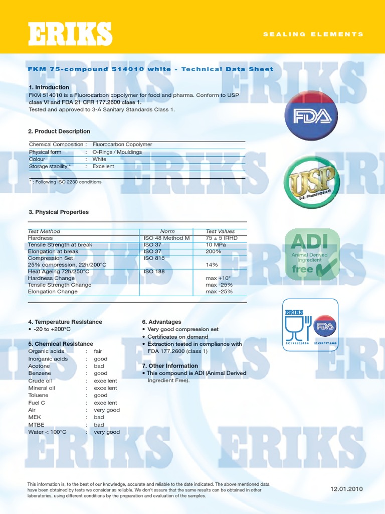 ERIKS - Datasheet - FKM 75-Compound 514010 White | PDF | Ultimate ...