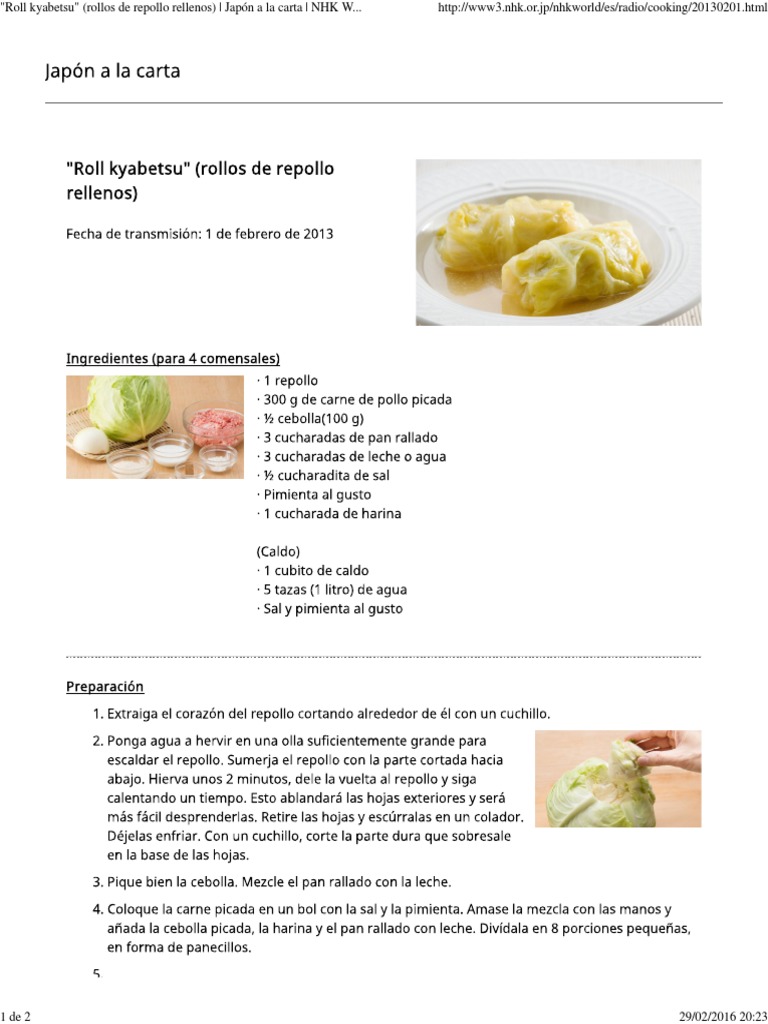 Roll Kyabetsu (Rollos de Repollo Rellenos) | PDF