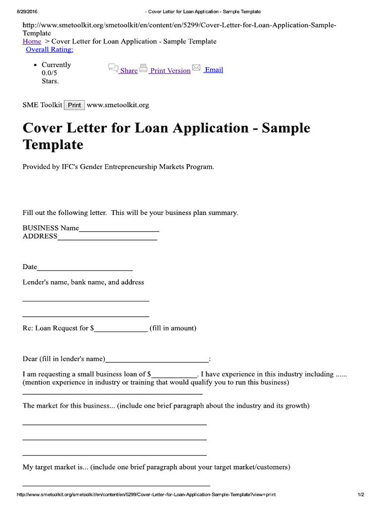 Cover Letter For Loan Application - Sample Template | PDF