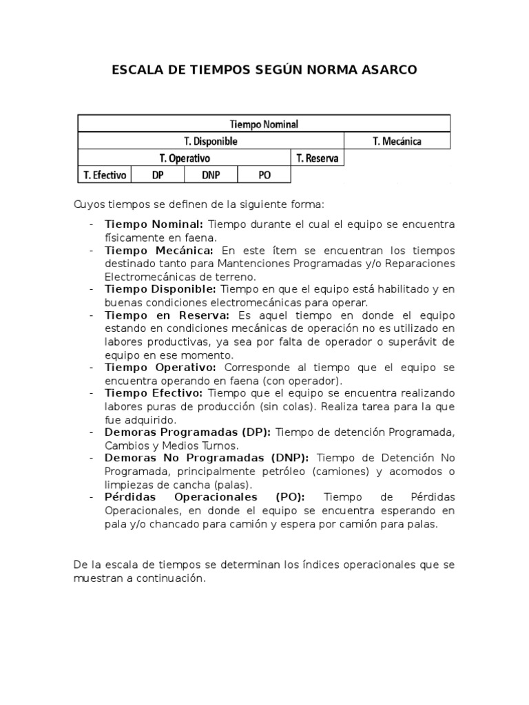 Escala de Tiempos Según Norma Asarco | PDF