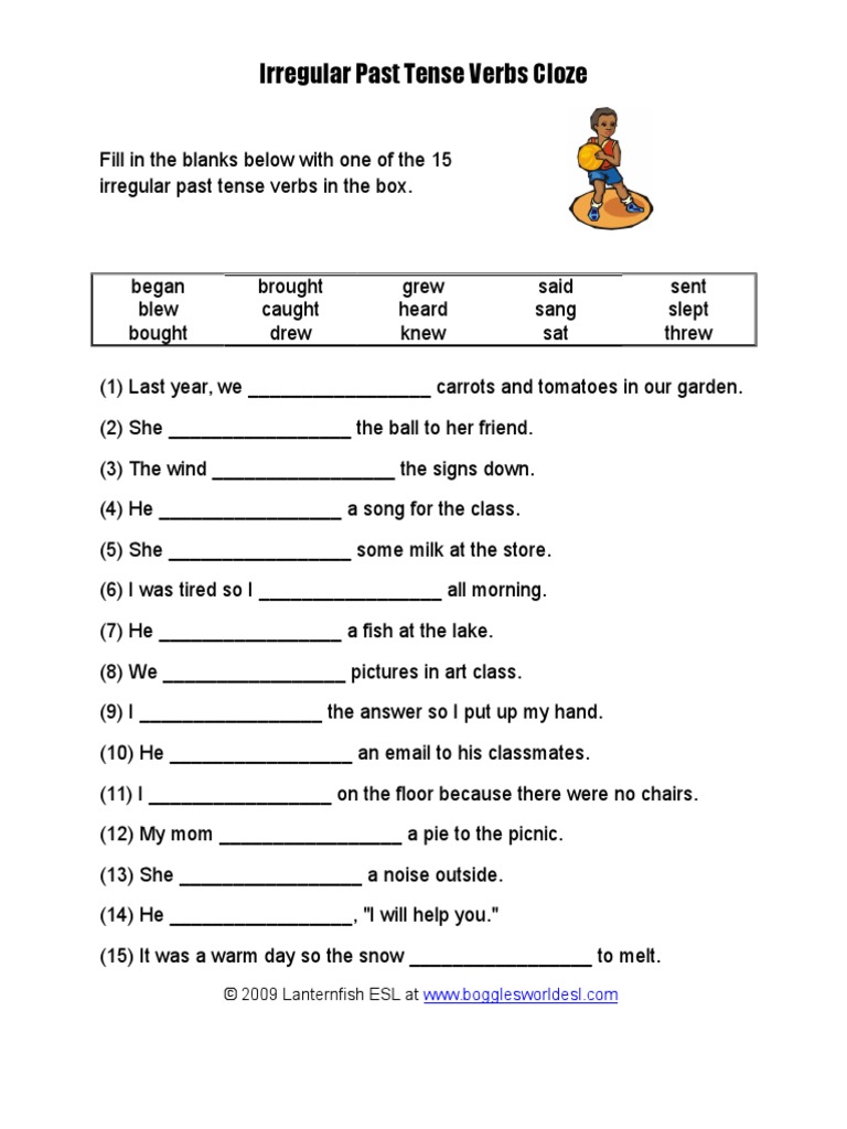 Irregular Past Tense Verbs Cloze 2 | PDF
