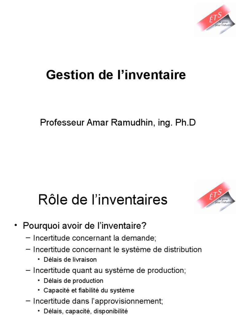 Gestion de l'inventaire et modèles économiques | PDF | Stockage de l ...