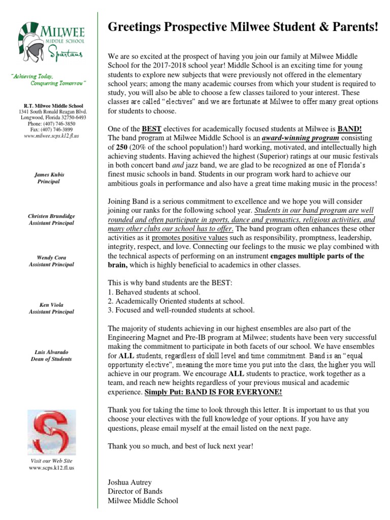 Band Welcome Letter | PDF | Learning | Cognition