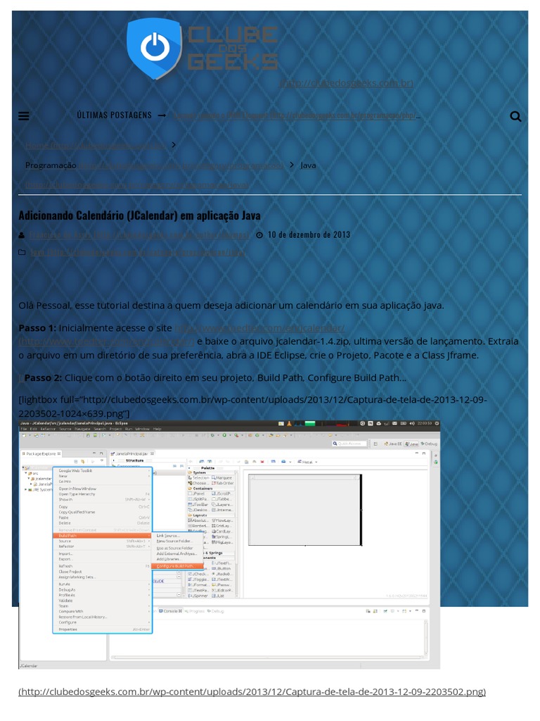 Adicionando Calendário (JCalendar) em Aplicação Java - Clube Dos Geeks ...