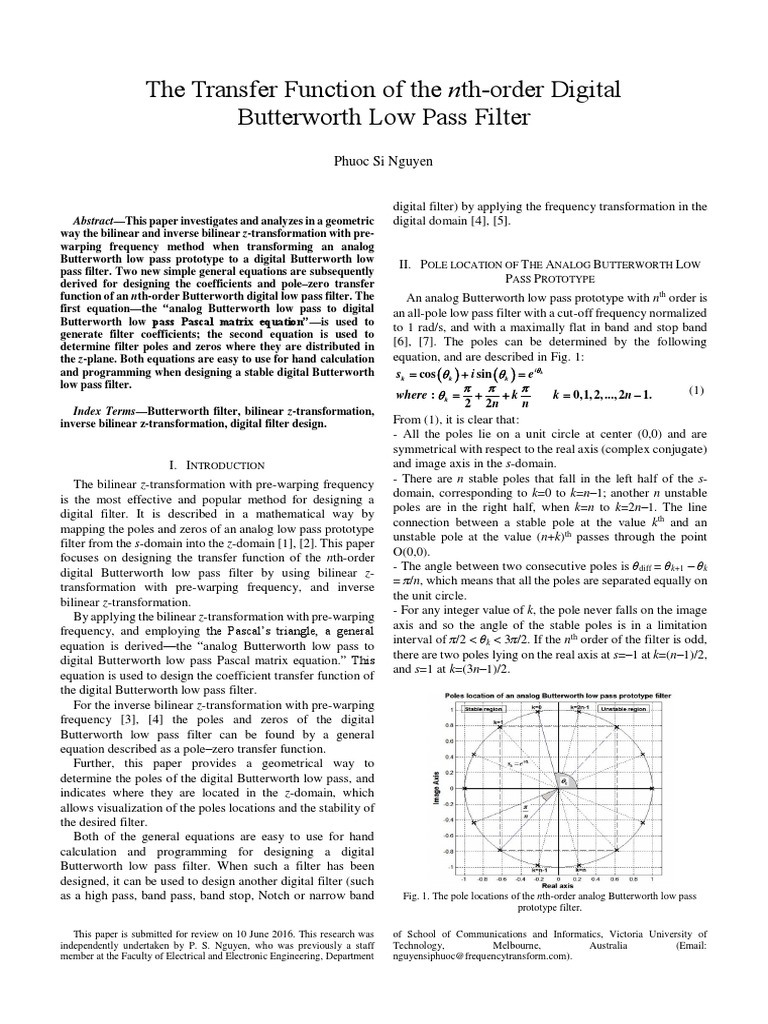 The Transfer Function of the nth-order Digital Butterworth Low Pass ...