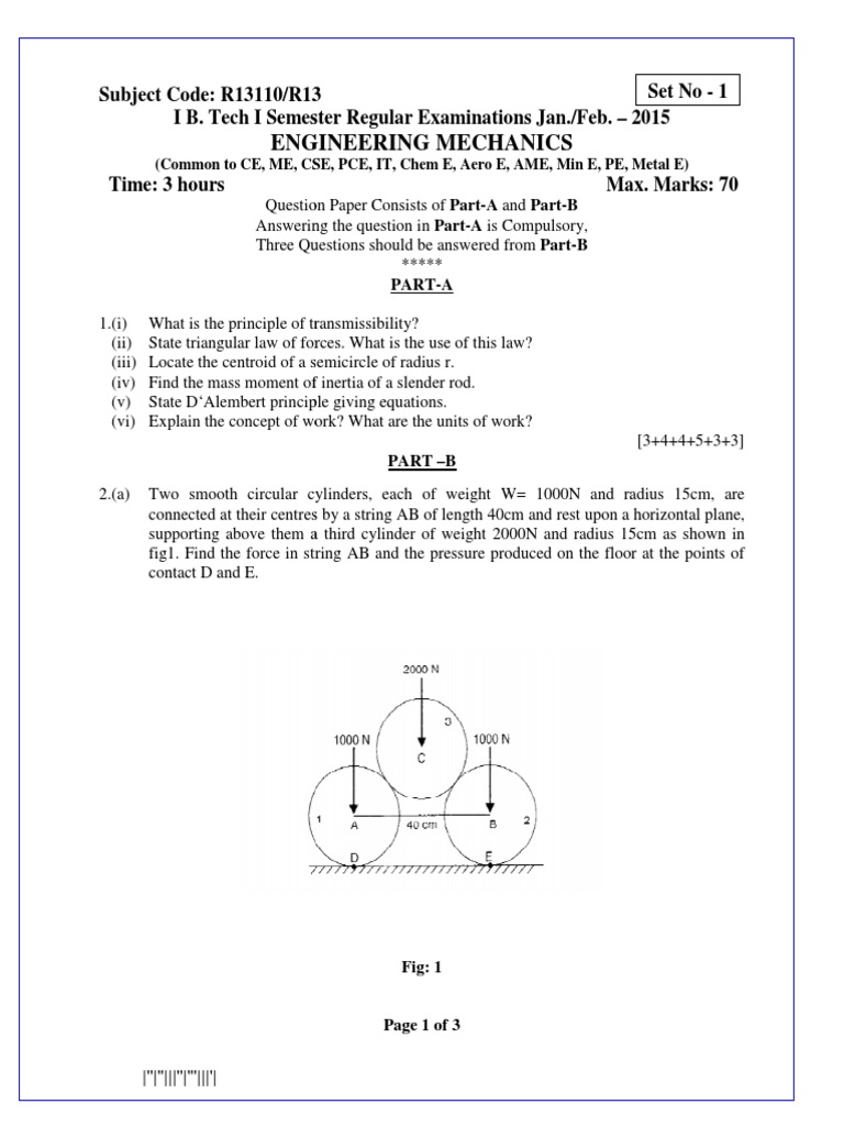 Engineering Mechanics Model Papers | PDF | Rotation Around A Fixed Axis | Force