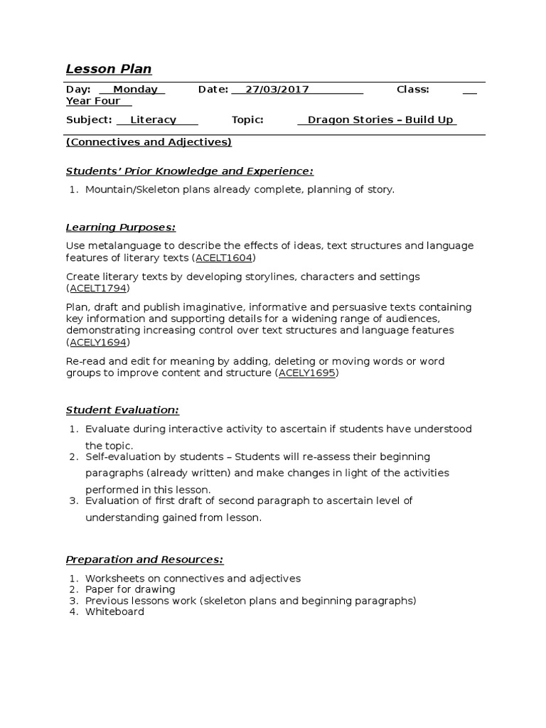 Lesson Plan Dragon Story - Monday | PDF | Lesson Plan | Epistemology