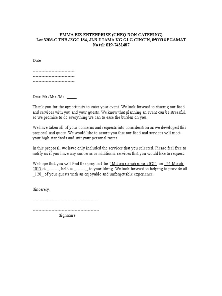 Sample Catering Quote Template | PDF | Cheque | Money