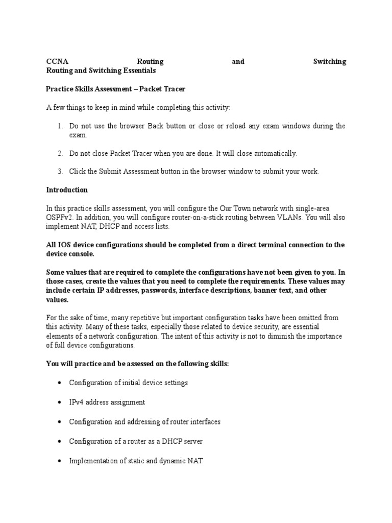 CCNA Routing and Switching Practice Skills Assessment | PDF | Ip Address | Computer Network