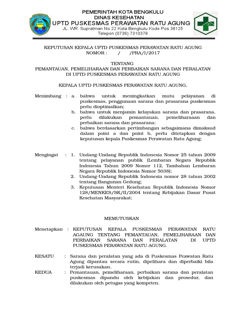 SK Pemantauan, Pemeliharaan, Perbaikan Sarana Dan Peralatan | PDF