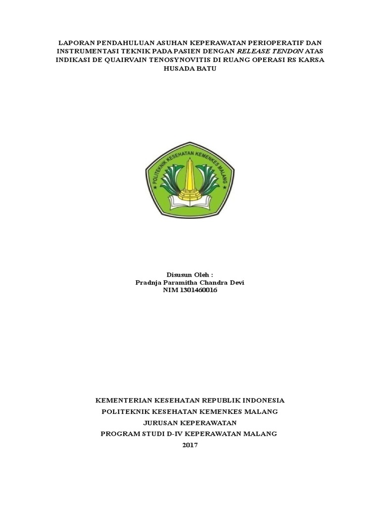 LP Release Tendon Atas Indikasi Dequairvain Tenosynovitis | PDF