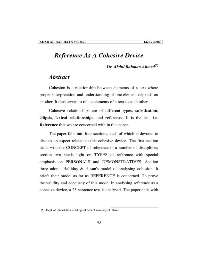 Reference as a Cohesive Device | PDF | Word | Pronoun