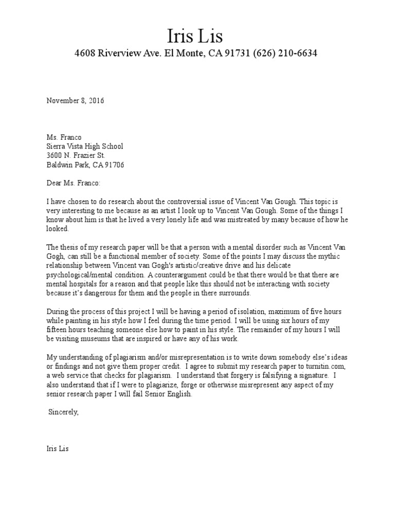 Letter of Intent | PDF | Cognition | Cognitive Science