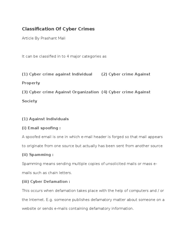 Classification of Cyber Crimes | PDF | Cybercrime | Computer Virus