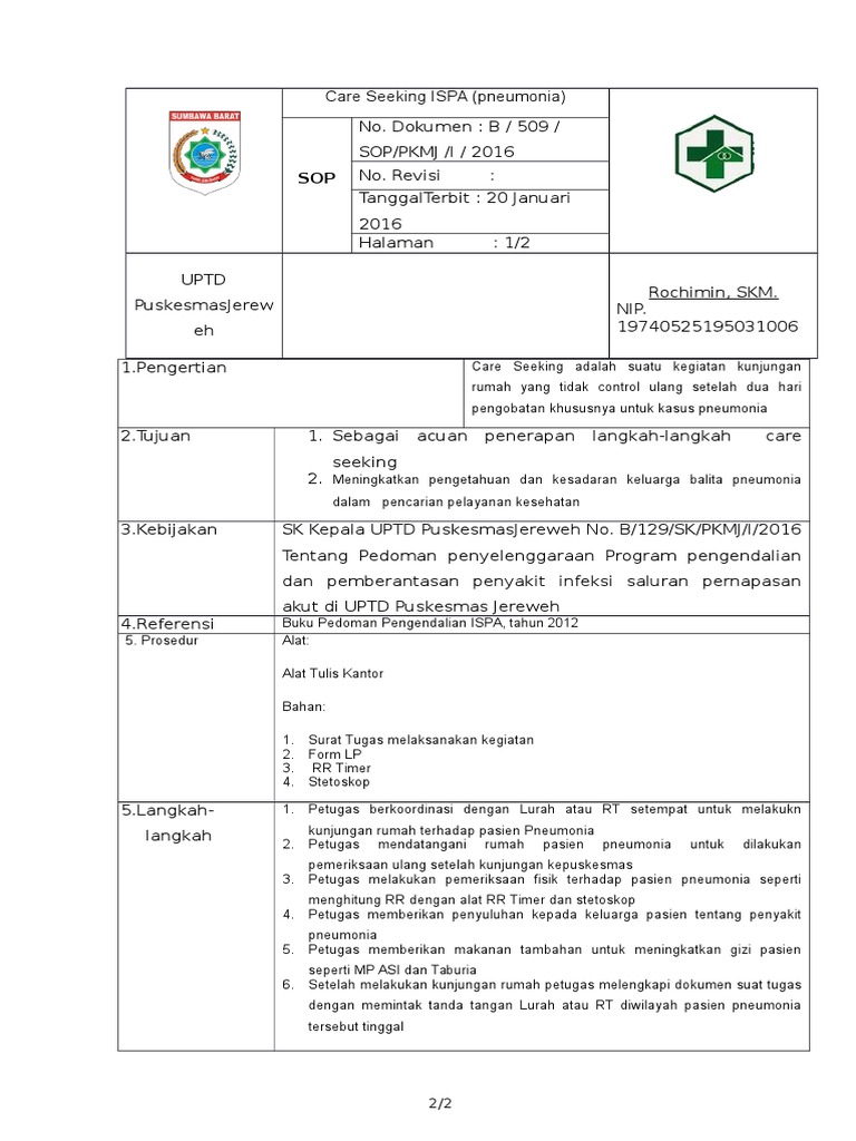 SOP Care Seeking untuk Pneumonia | PDF