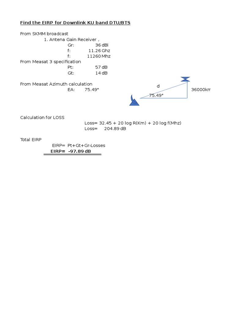 Find The EIRP For Downlink KU Band DTU/BTS | PDF | Teaching Methods ...
