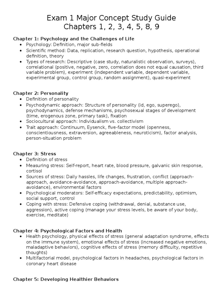 Psychology Exam 1 Study Guide | PDF | Stress (Biology) | Eating Disorder