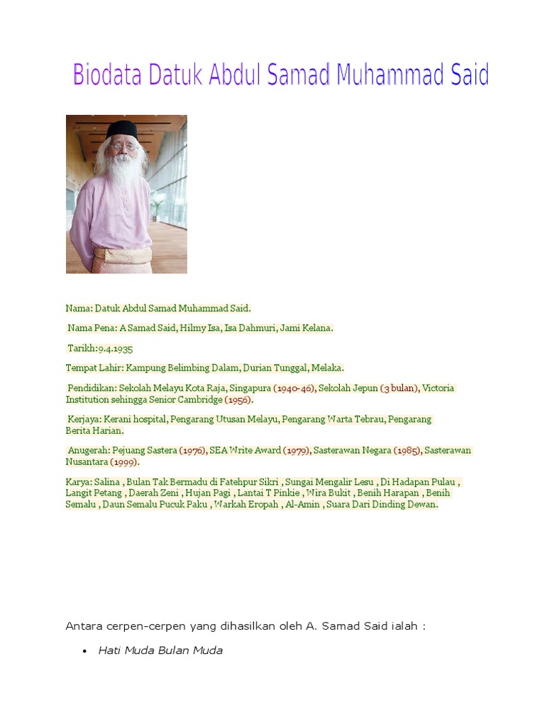 Biodata A Samad Said | PDF