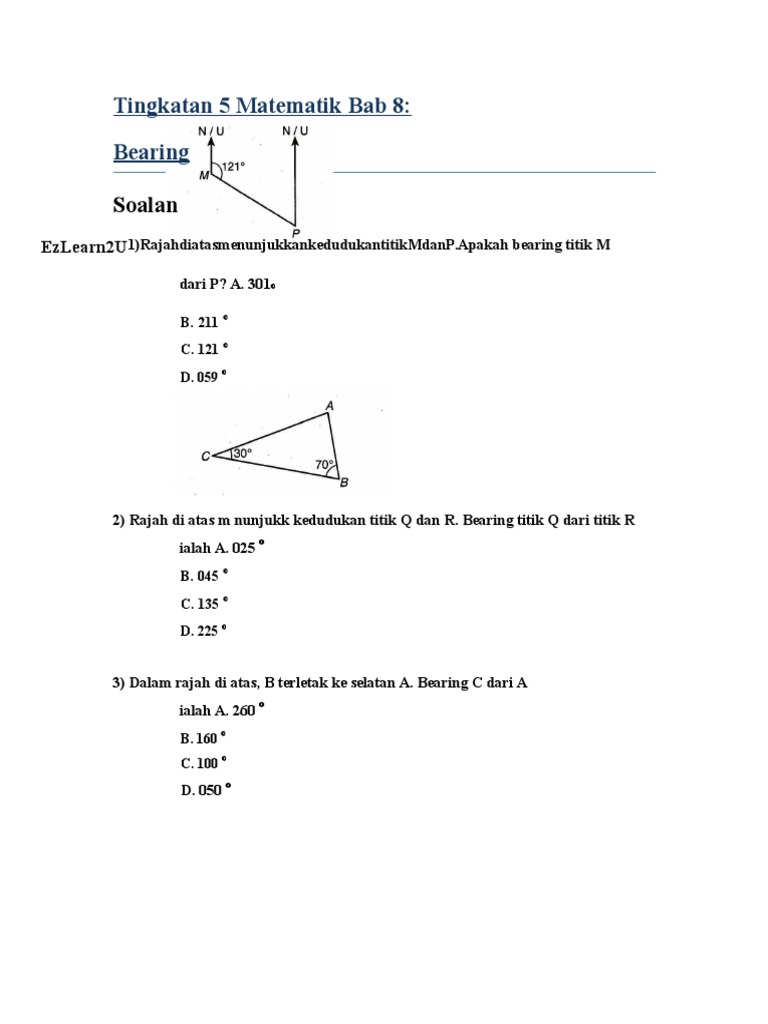 Soalan Tubi F5 Matematik Bab 8 Bearing | PDF