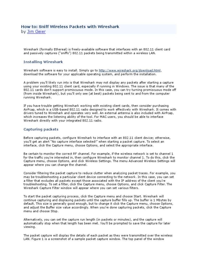 Wireshark Wireless Packet Sniffing Guide | PDF | Network Packet ...