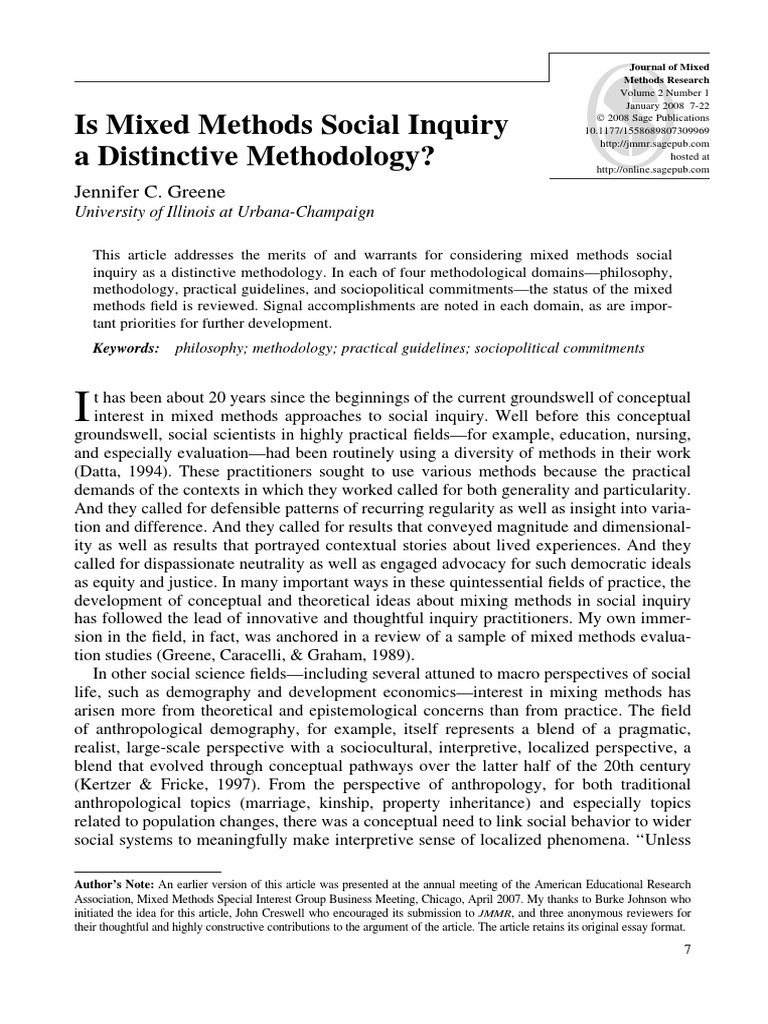 Is Mixed Methods Social Inquiry A Distinctive Methodology?: Jennifer C ...