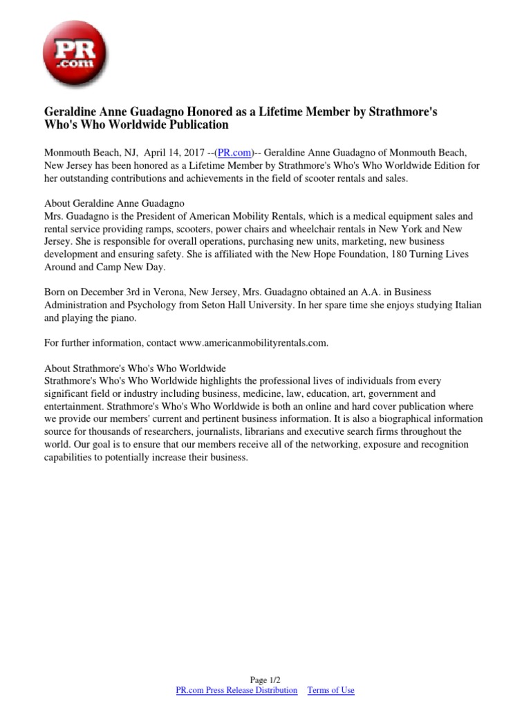 Geraldine Anne Guadagno Honored As A Lifetime Member by Strathmore's ...