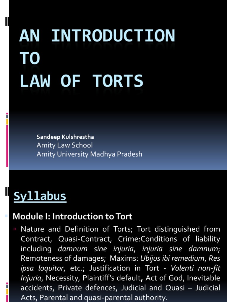 An Introduction To Law of Torts | PDF | Tort | Damages
