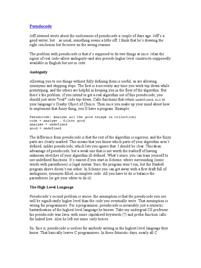 Pseudo Code | PDF | C (Programming Language) | Algorithms