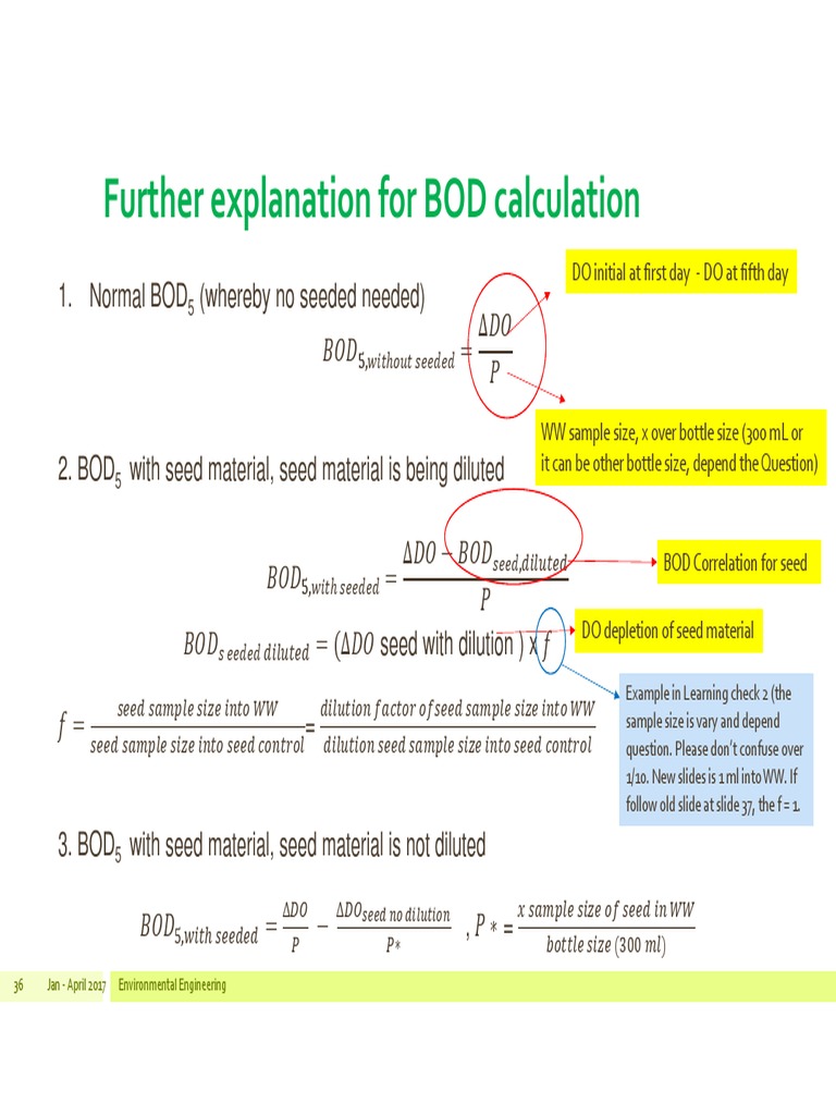Further Explanation For BOD Calculation: 1. Normal BOD (Whereby No ...