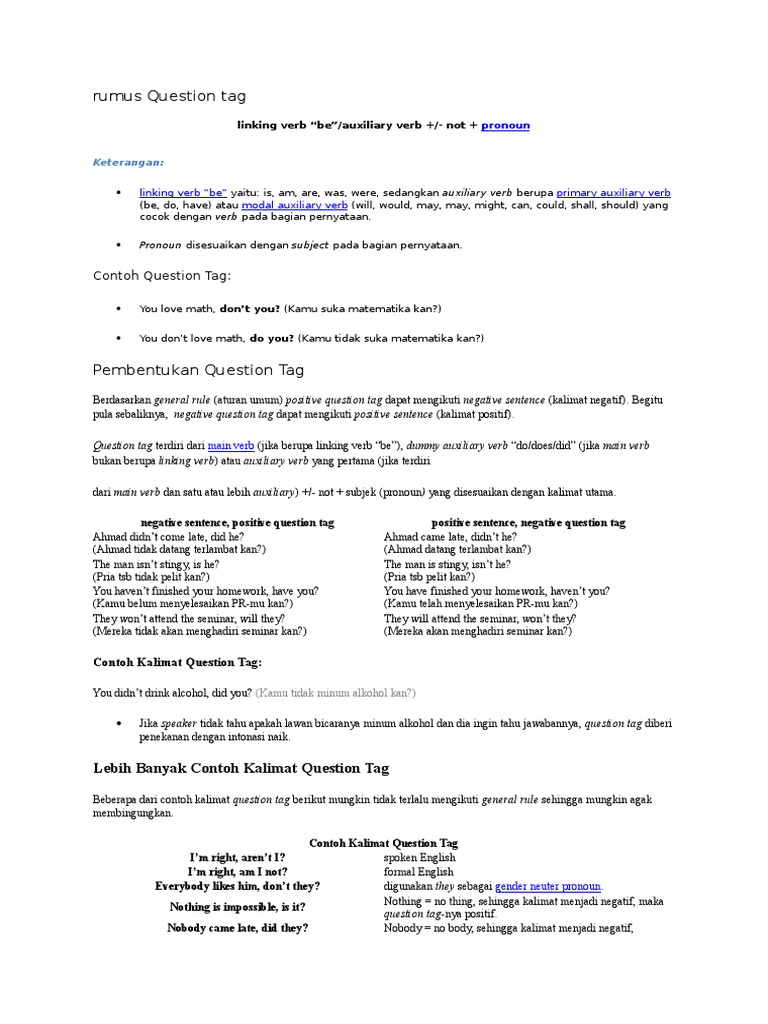 Panduan Lengkap Question Tag | PDF | Seni & Disiplin Bahasa