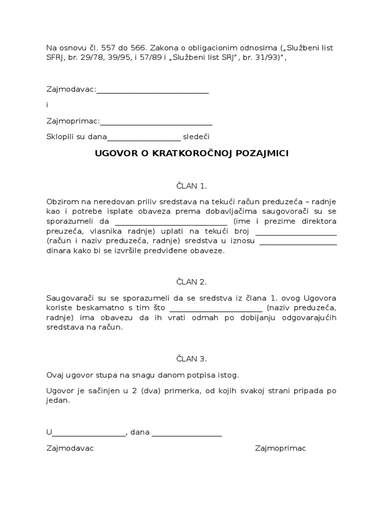 Ugovor o Pozajmici | PDF