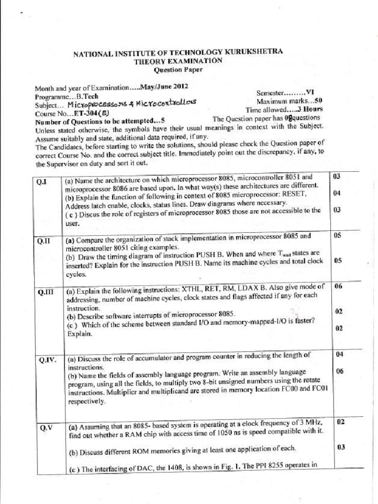 Microprocessors & Microcontrollers Exam 2012 | PDF | Random Access ...