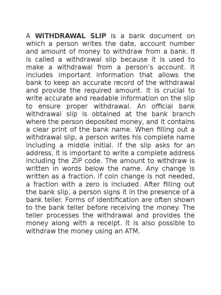 A Withdrawal Slip | PDF