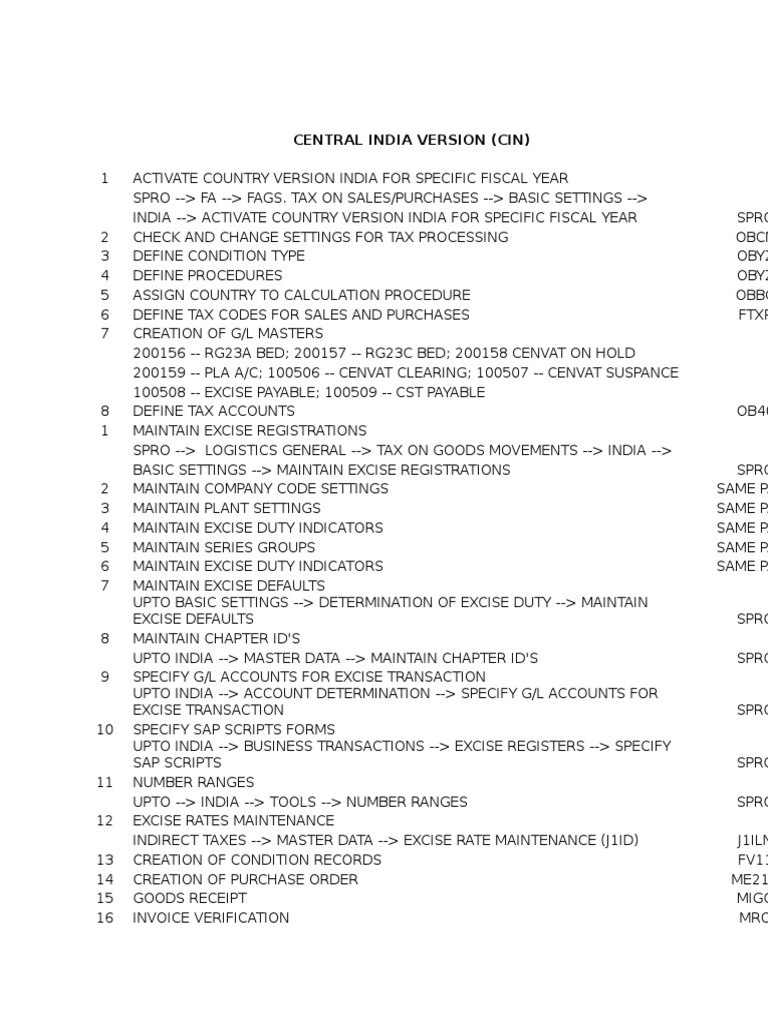 Central India Version (Cin) | PDF | Excise | Taxation