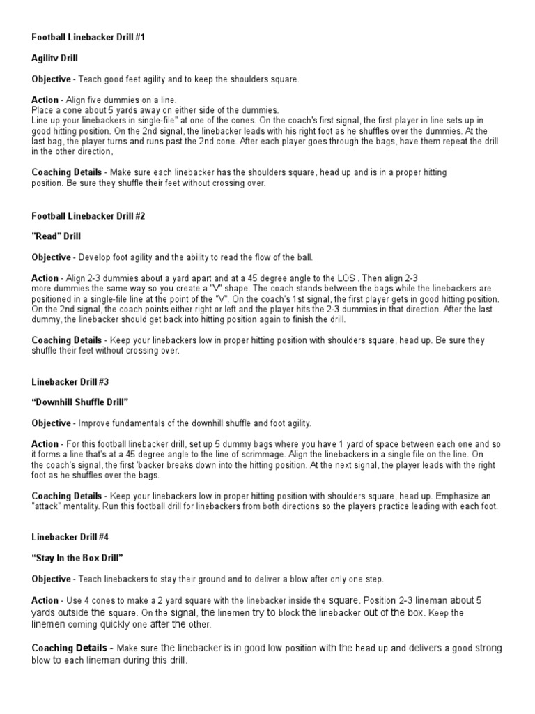 Linebacker Drills | PDF | Quarterback | Sports Rules And Regulations